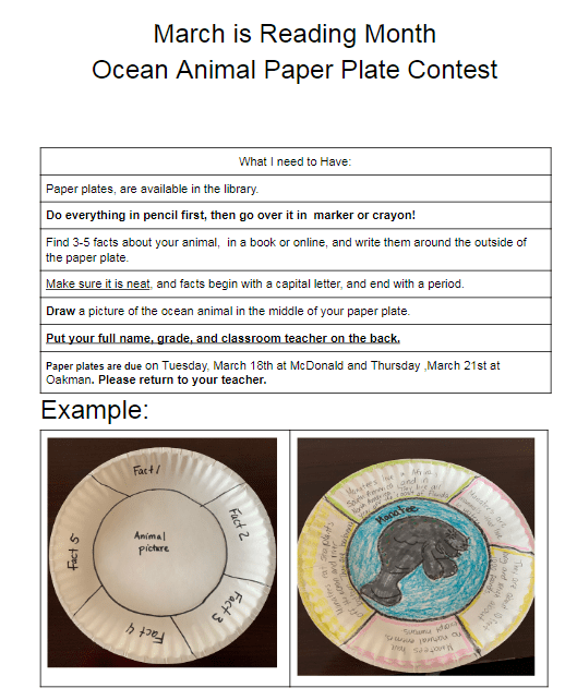 March is Reading Month Paper Plate Winners – Oakman School News